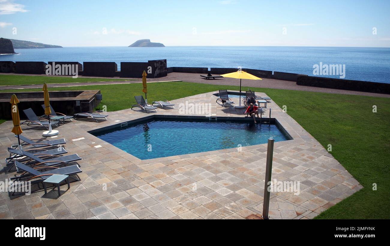 Oceanview from the Fort of Sao Sebastiao, silhouette of the Cabras ...