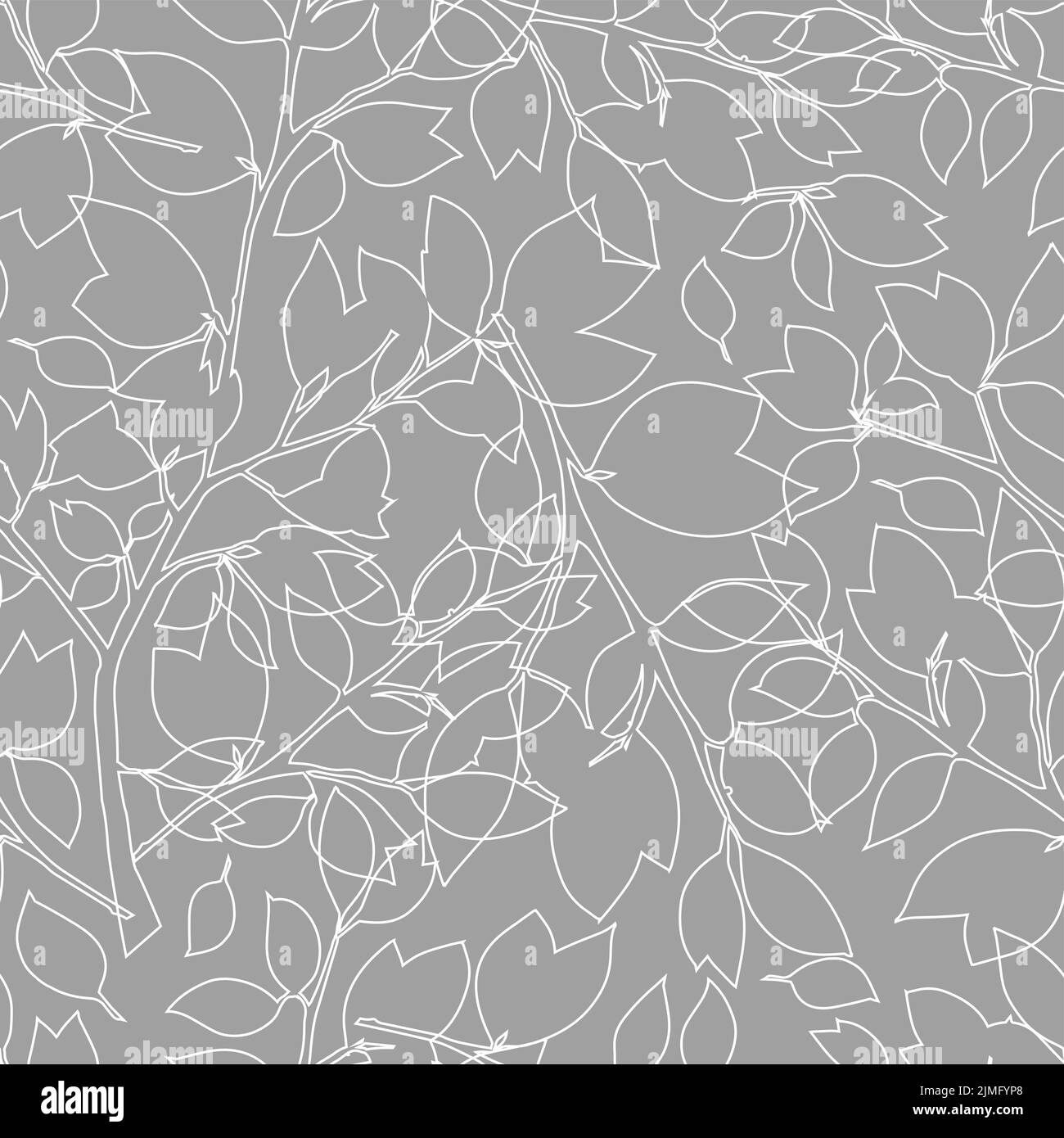 Gray branches of a tree. Seamless pattern. Line twigs with leaves ...