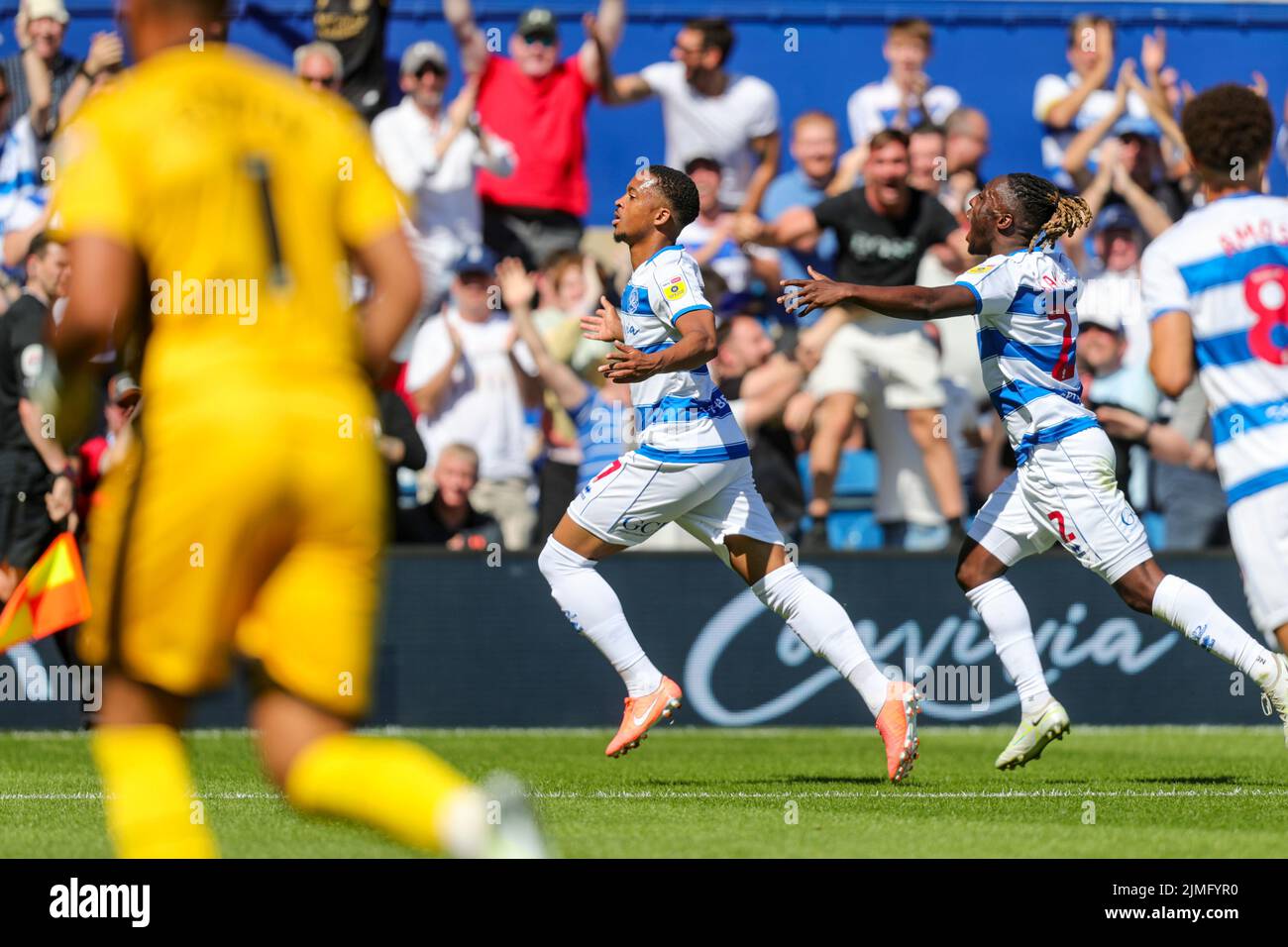 QPR's Chris Willock scores on his return and celebrates with team mates ...