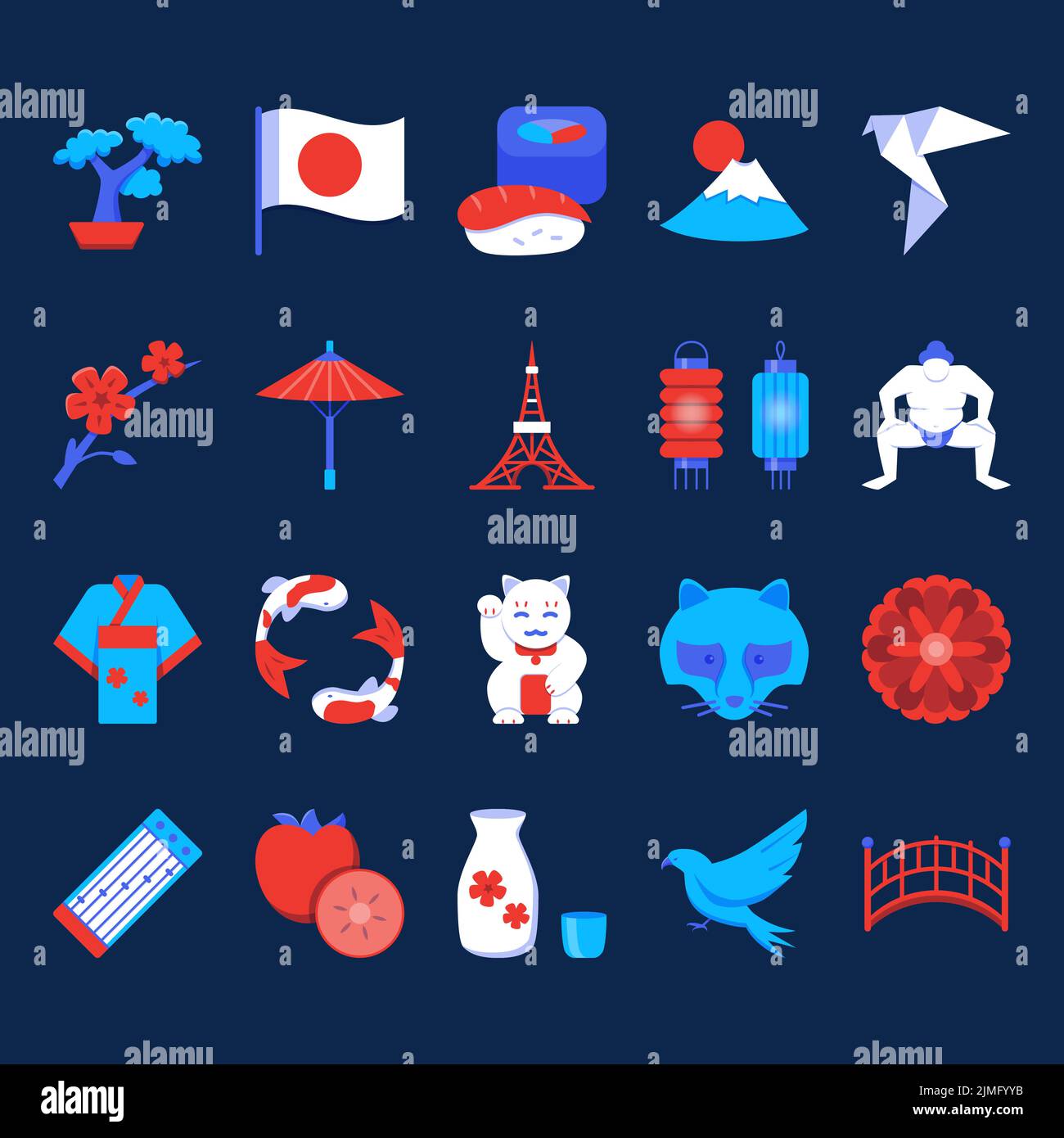 Japan icon set in flat style. Japanese traditional symbols. Vector ...