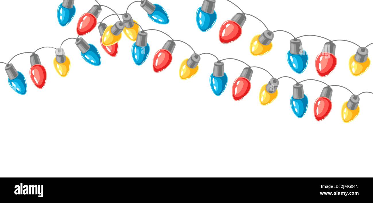 Background with garland of light bulbs. Merry Christmas and Happy New ...
