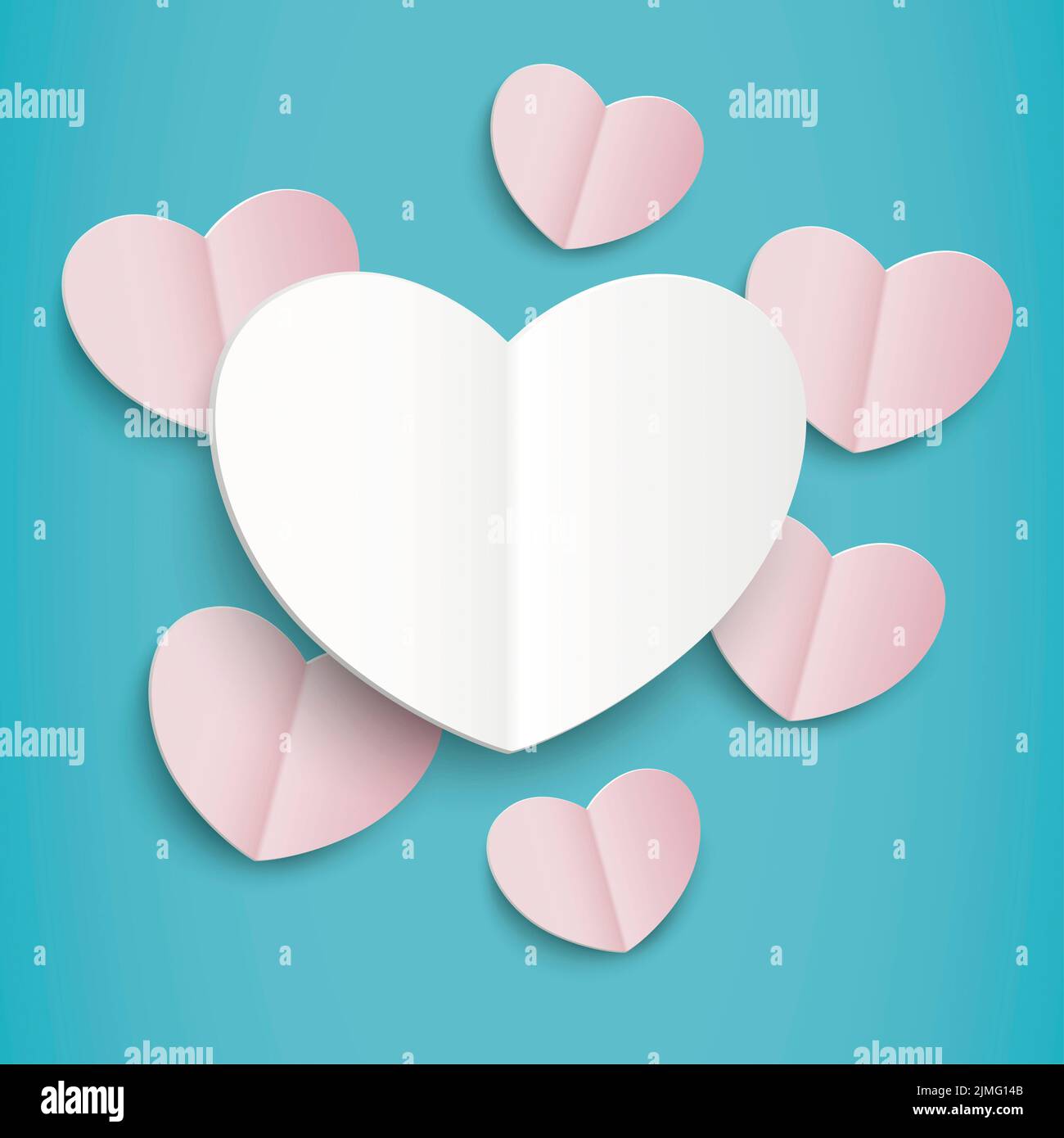 Oldpink Paper Hearts Cyan Background Stock Photo - Alamy