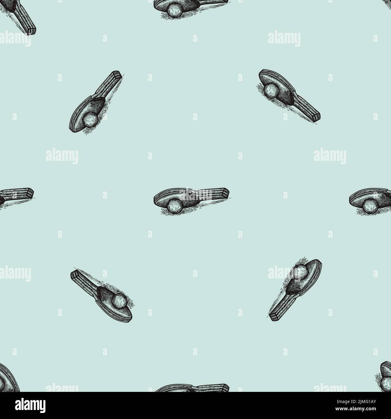 Ping pong racket engraved seamless pattern. Vintage sport elements in ...