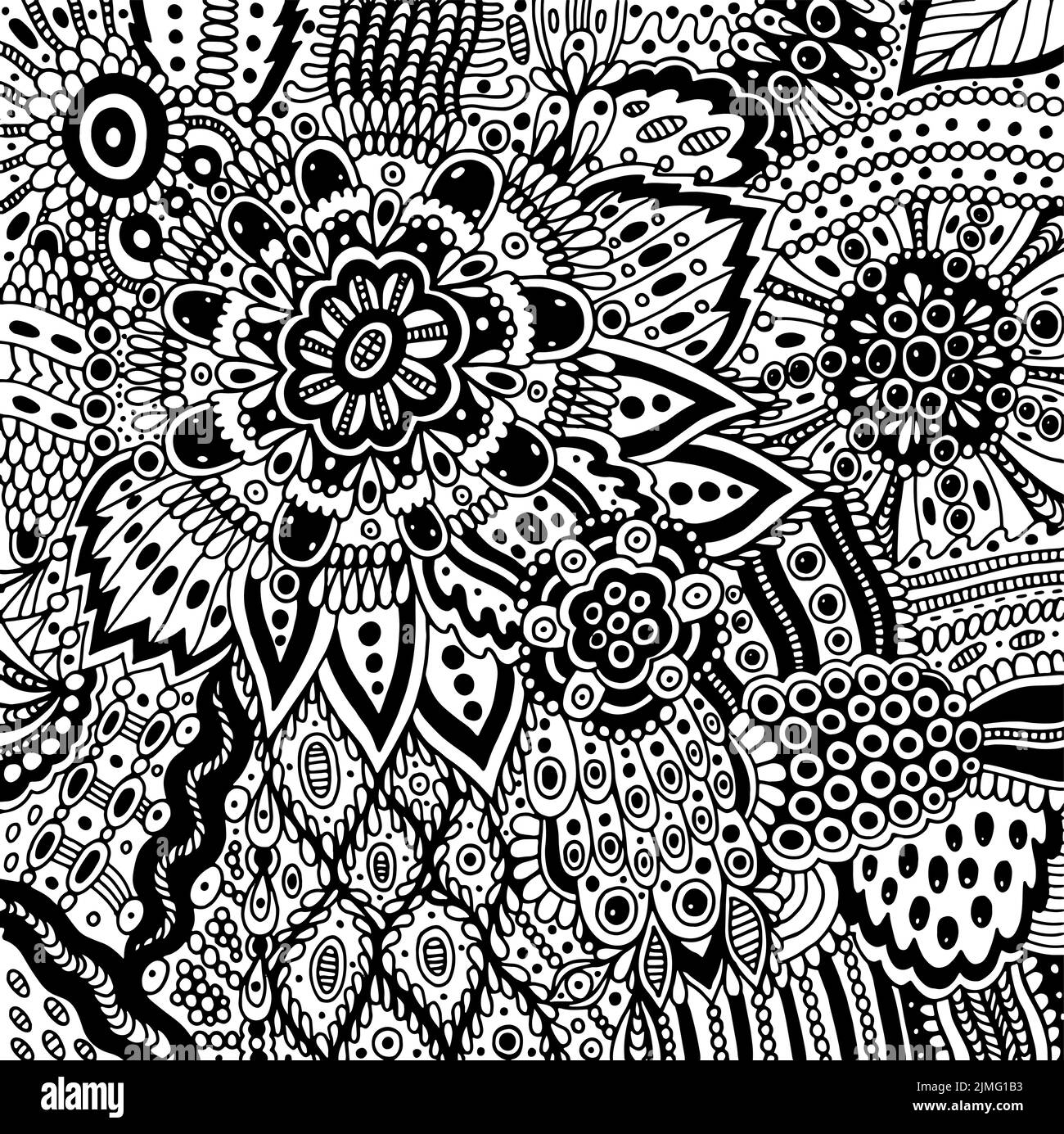 Trippy Psychedelic Pattern With Surreal Doodle Floral Motifs Mandala