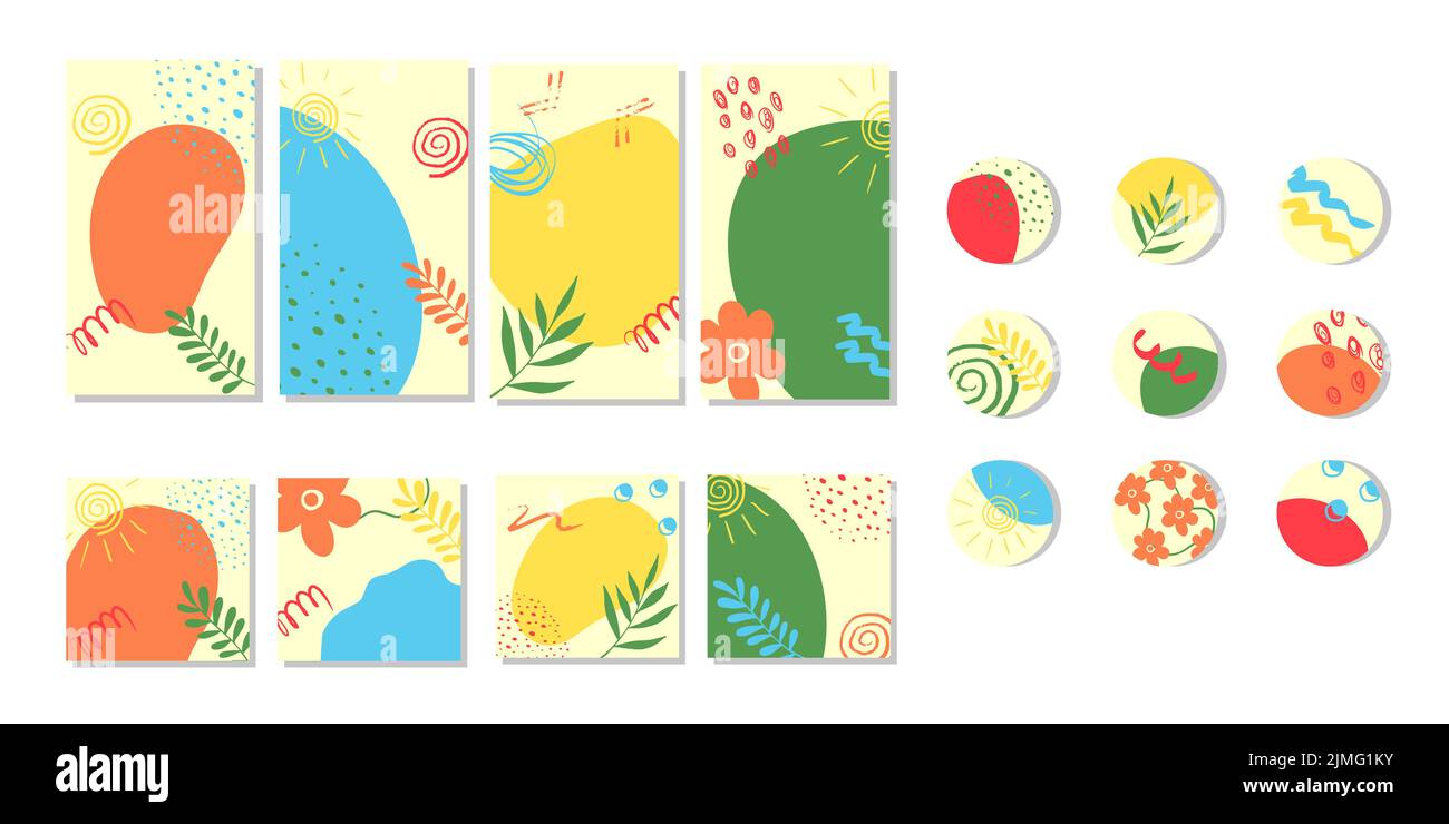 Set of Colorful Story Posts and Highlights for the design of Social ...