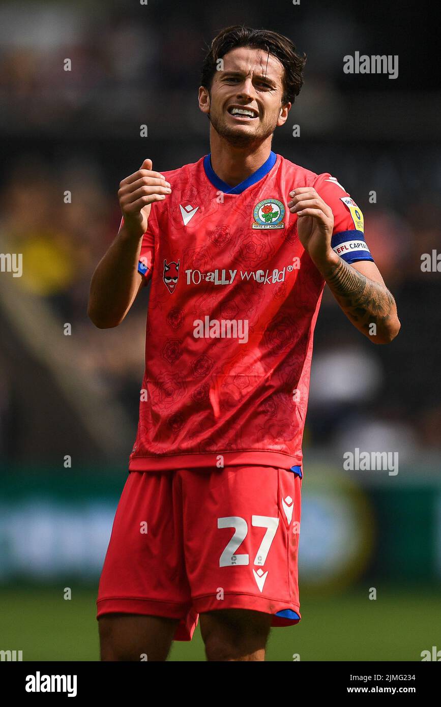Lewis Travis (27) of Blackburn Rovers reacts to a decision during the ...