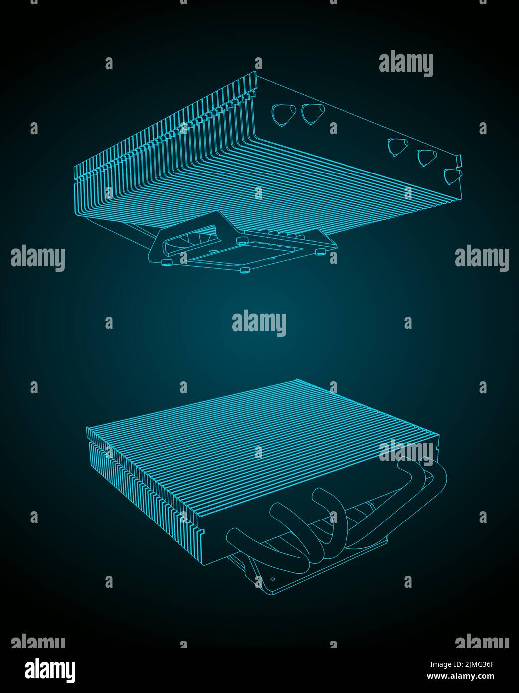 Stylized vector illustration of drawings of CPU cooler heatsink Stock ...