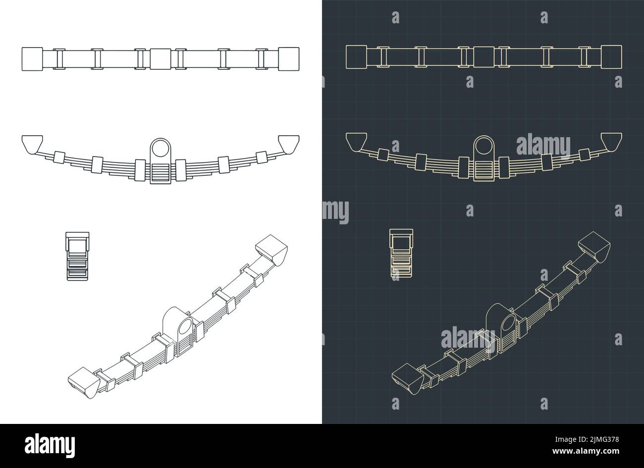 Stylized vector illustration of blueprint of leaf spring Stock Vector ...