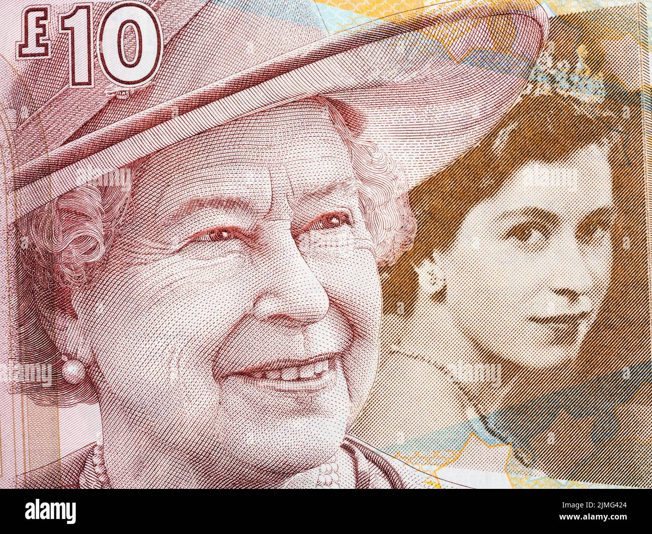 Queen Elizabeth II, portrait from Scottish money - ten pounds Stock ...