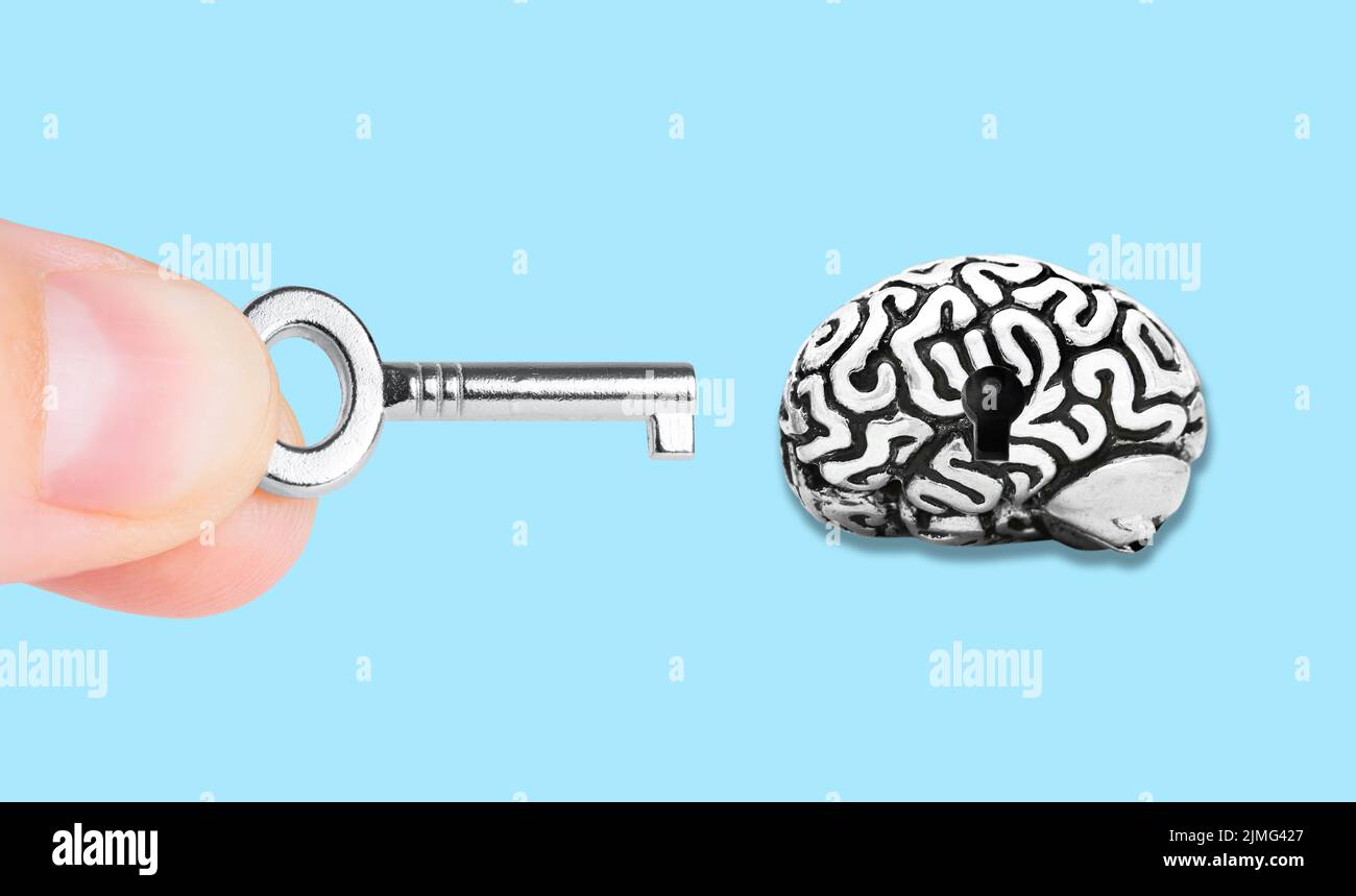 Pinch holding a small master key trying to unlock a steel anatomical ...