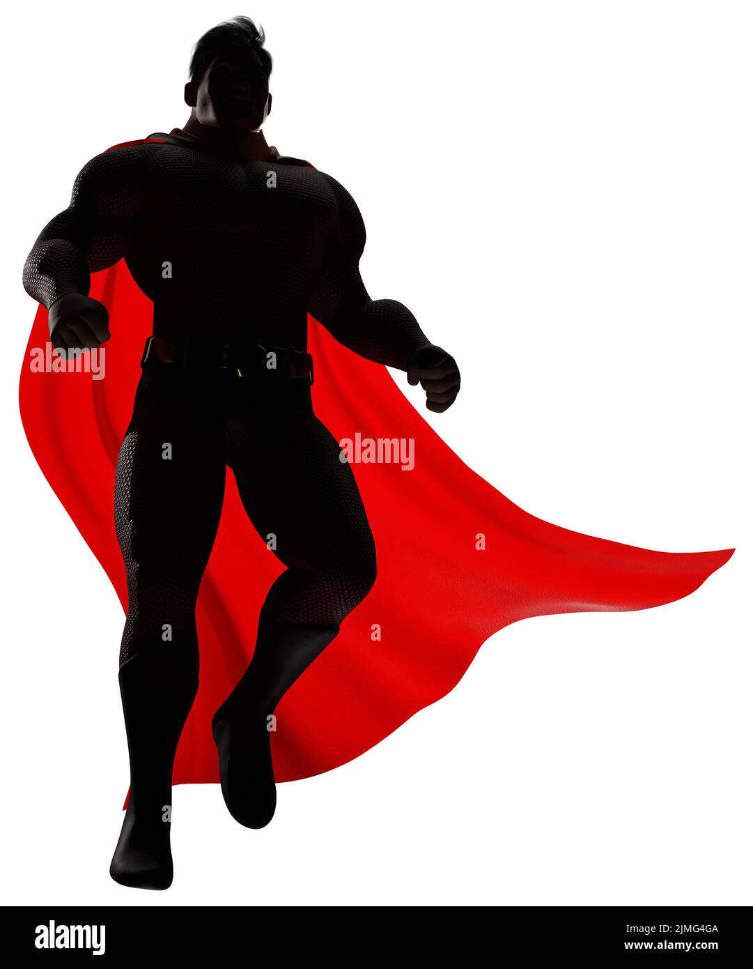 Superhero Flying and Smiling on White Silhouette 3D Render2 Stock Photo ...