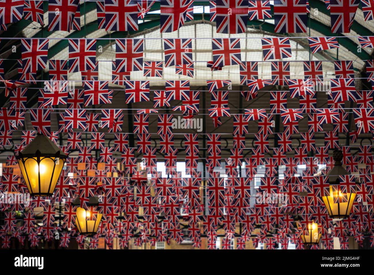 London, UK - Jun 09 2022: Endless rows of Union Jack flags on the ...