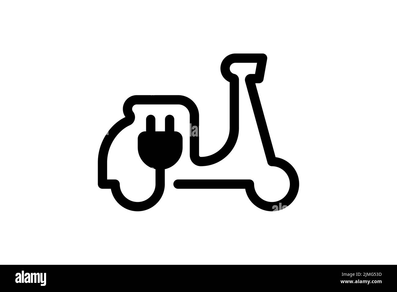 Electric motorcycle icon. Black cable electrical moped contour and plug ...