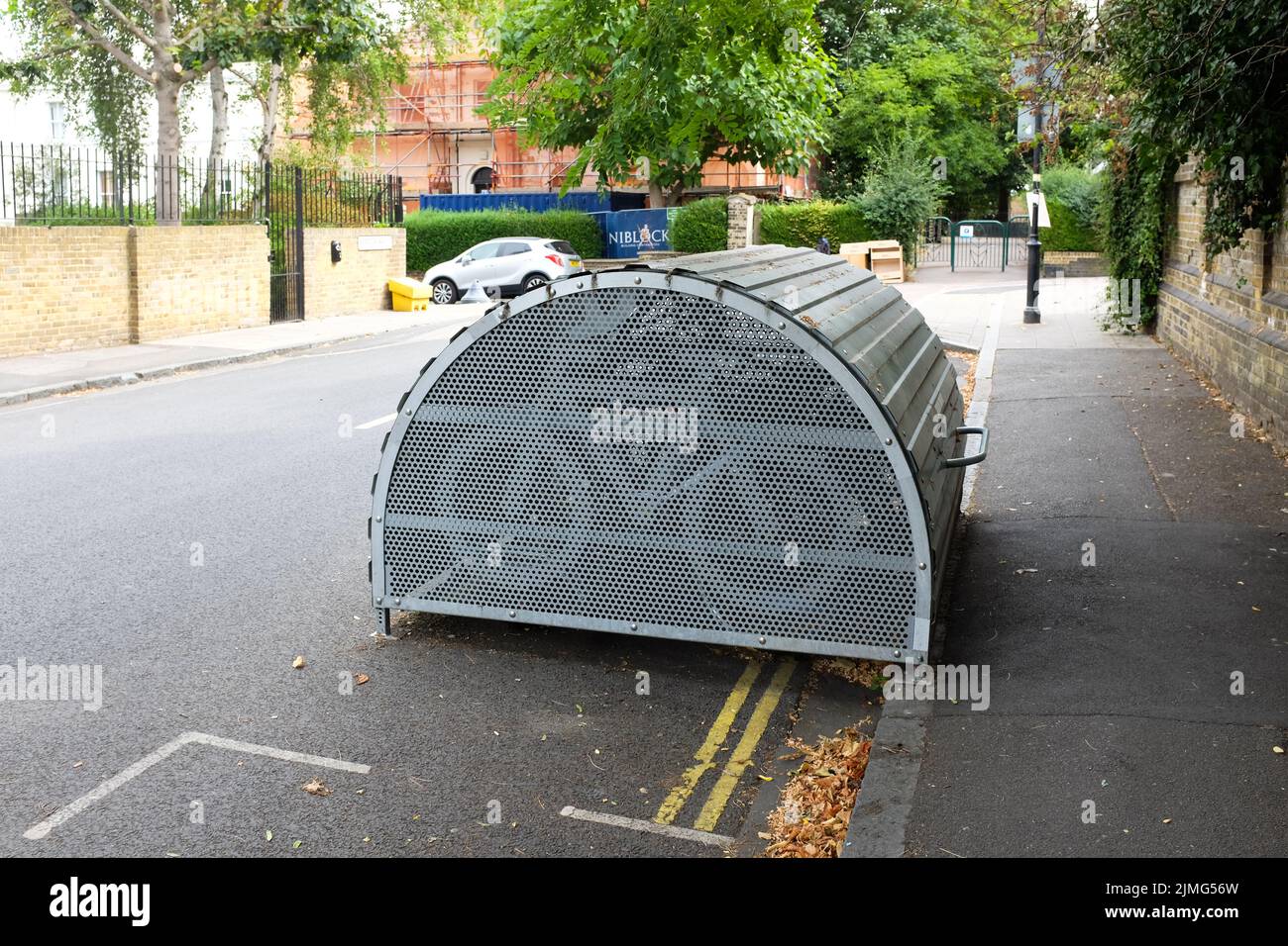 A cycle hangar for secure bicycle parking in London, England Stock ...