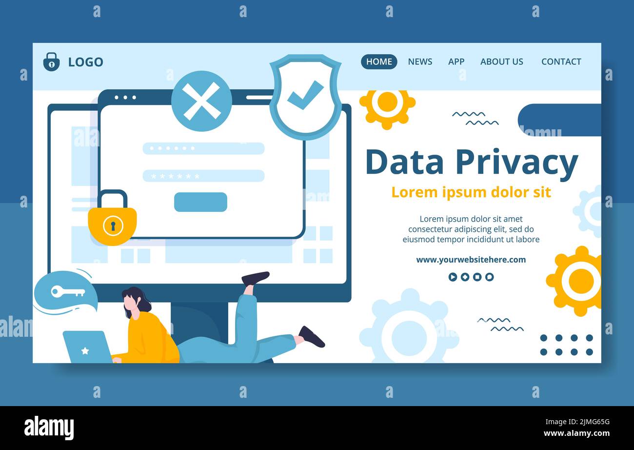 Data Privacy Social Media Landing Page Template Flat Cartoon Background ...