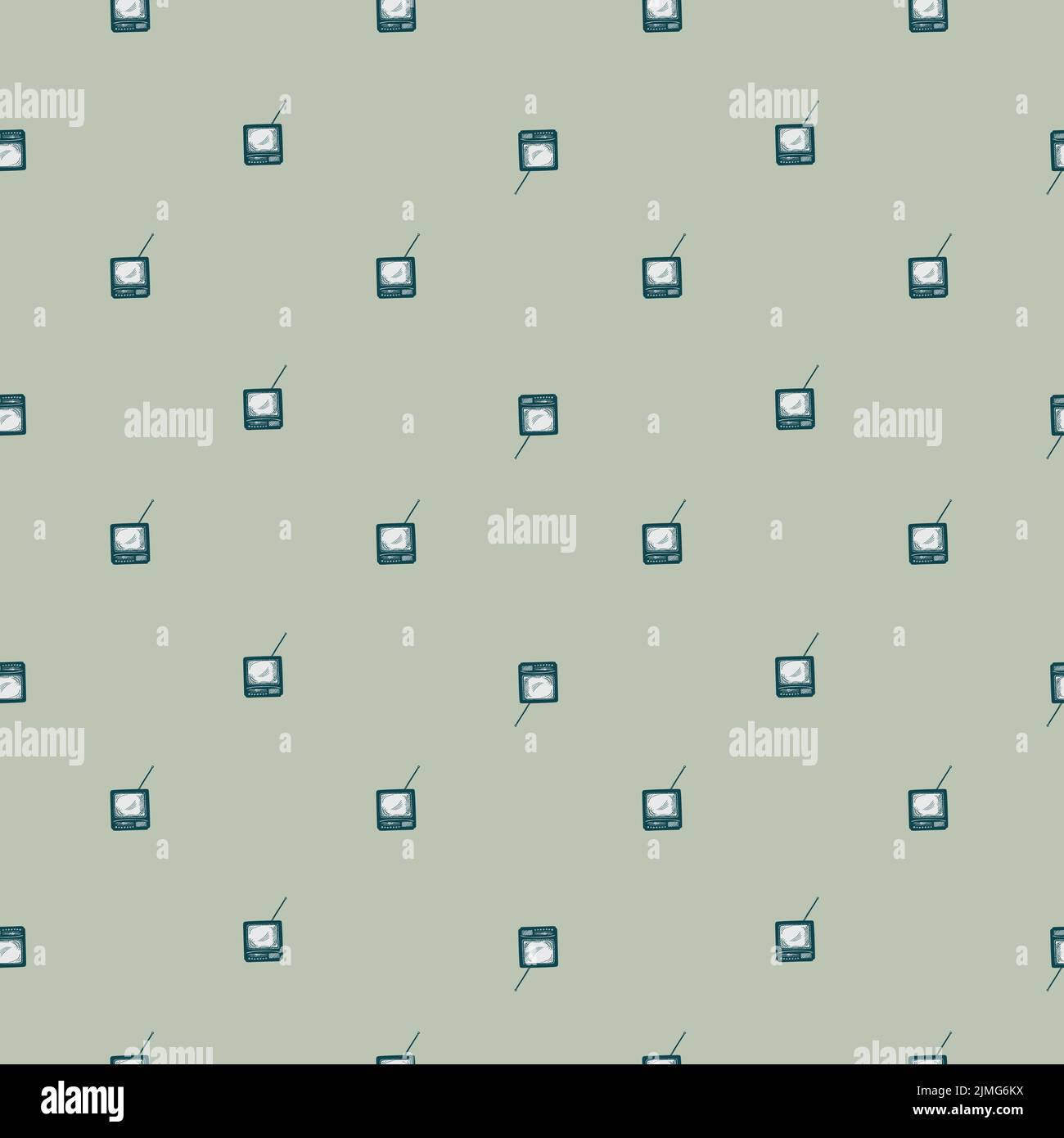 Retro TV with antenna engraved seamless pattern. Vintage television in ...