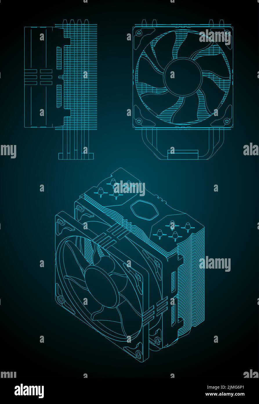 Stylized vector illustration of blueprints of CPU Cooler Stock Vector ...