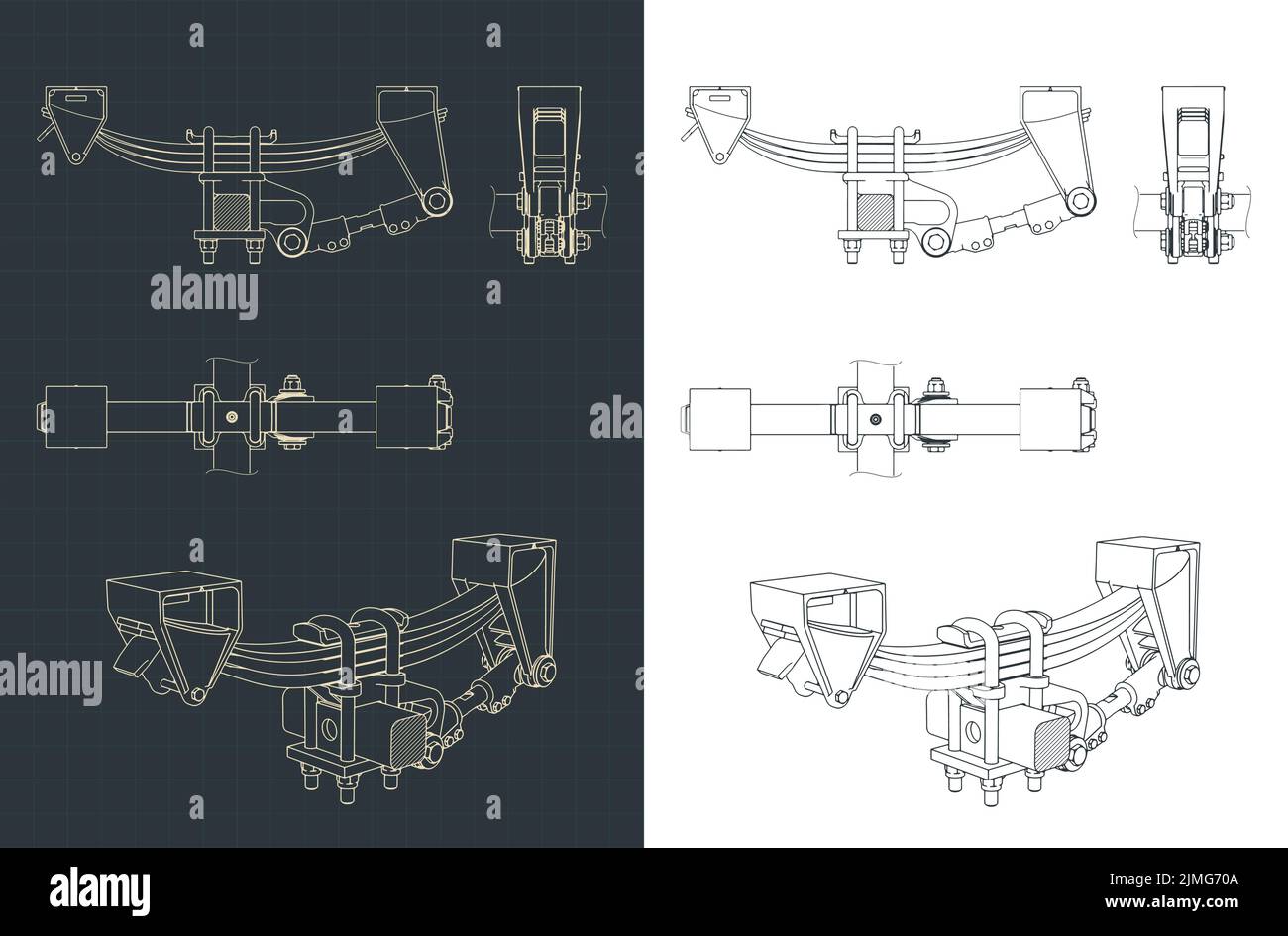 Stylized vector illustration of blueprints of mechanical suspension ...