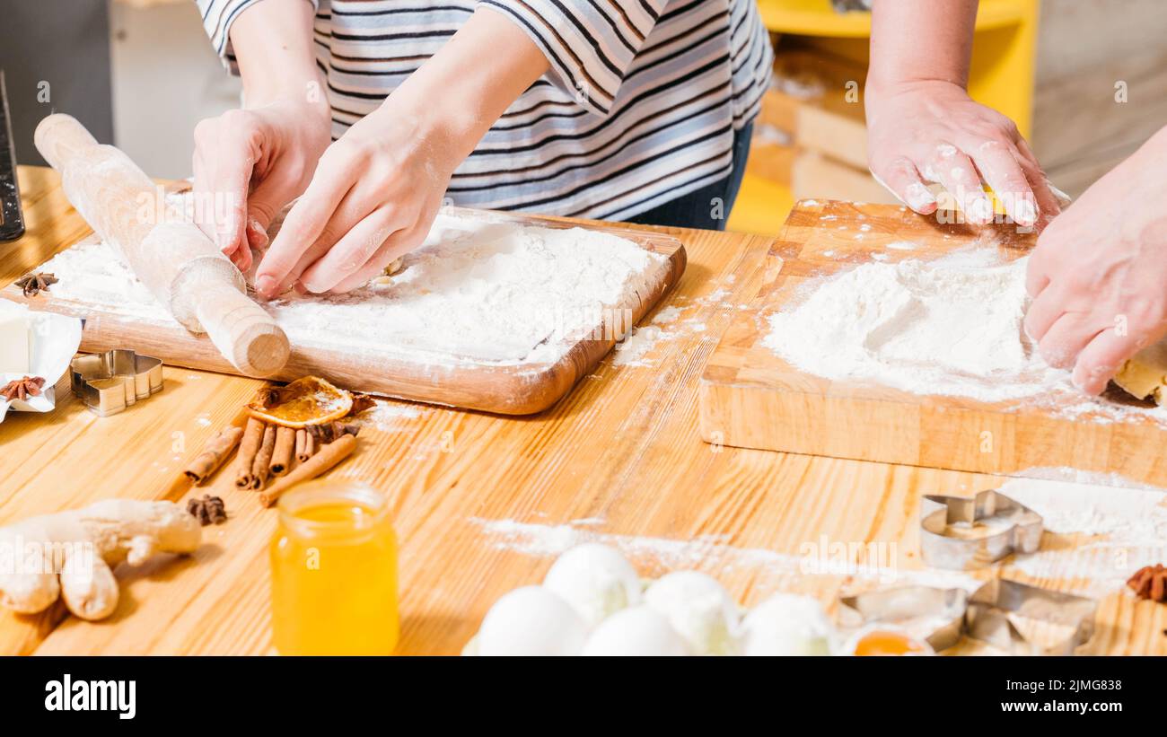bakery food pastry cooking women flour dough Stock Photo - Alamy