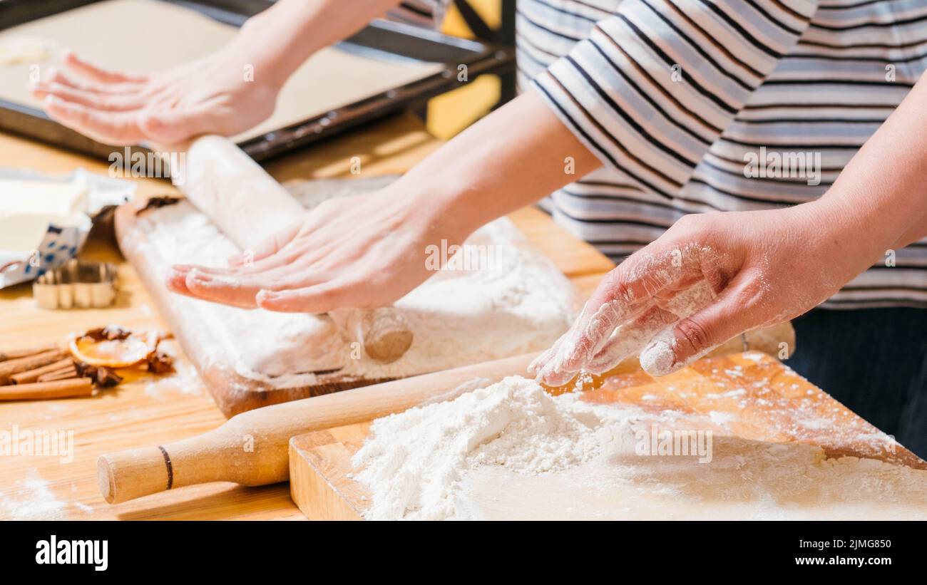 homemade pastry woman rolling dough flour Stock Photo - Alamy