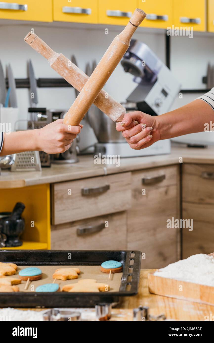 chef tournament rolling pins fight kitchen Stock Photo - Alamy