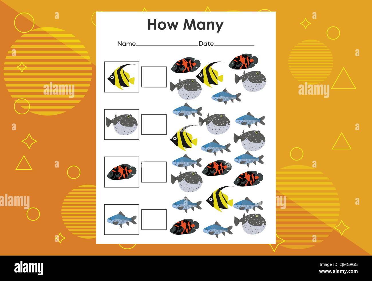 How many fish tasks? Educational children's game worksheet Stock Vector ...