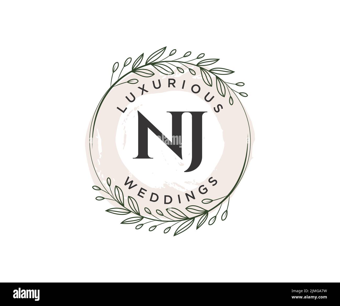 NJ Initials letter Wedding monogram logos template, hand drawn modern ...