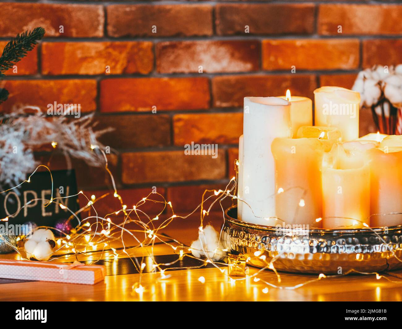 modern festive interior design fairy lights Stock Photo - Alamy