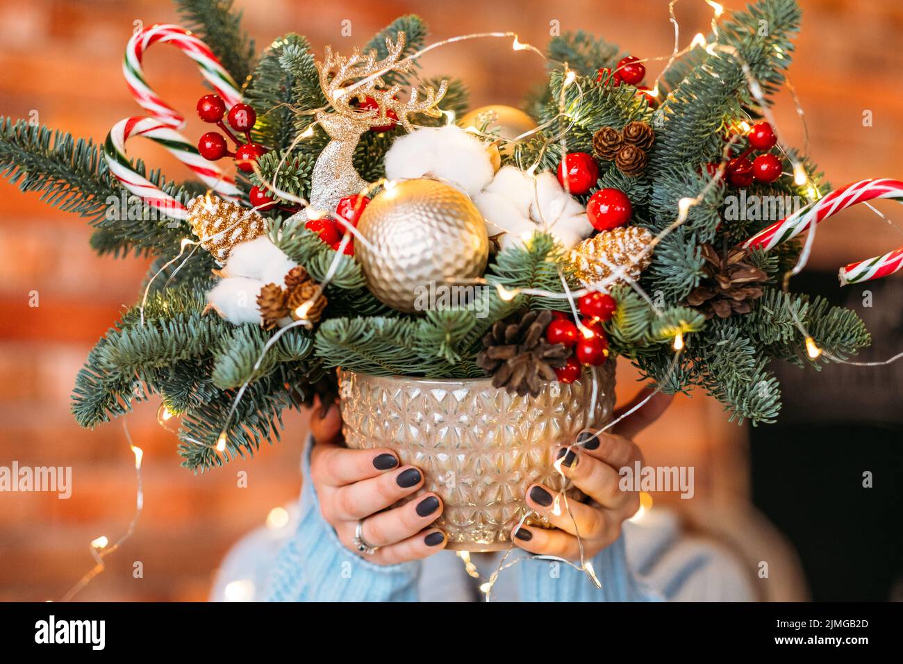 handmade christmas gift fir tree candy canes Stock Photo - Alamy