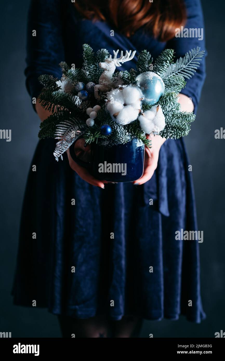 new year party gift handmade fir tree arrangement Stock Photo - Alamy