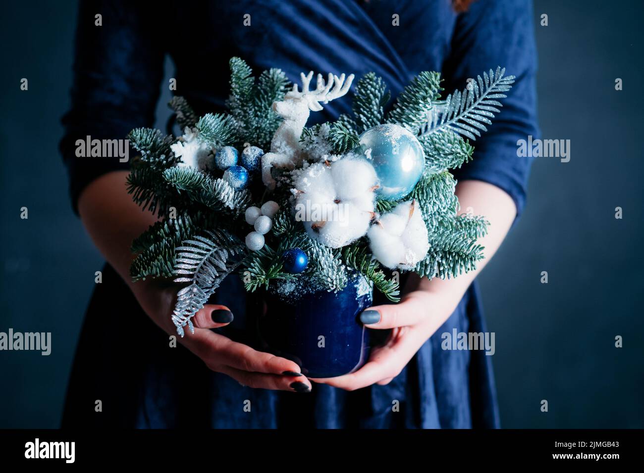 new year party gift handmade fir tree arrangement Stock Photo - Alamy