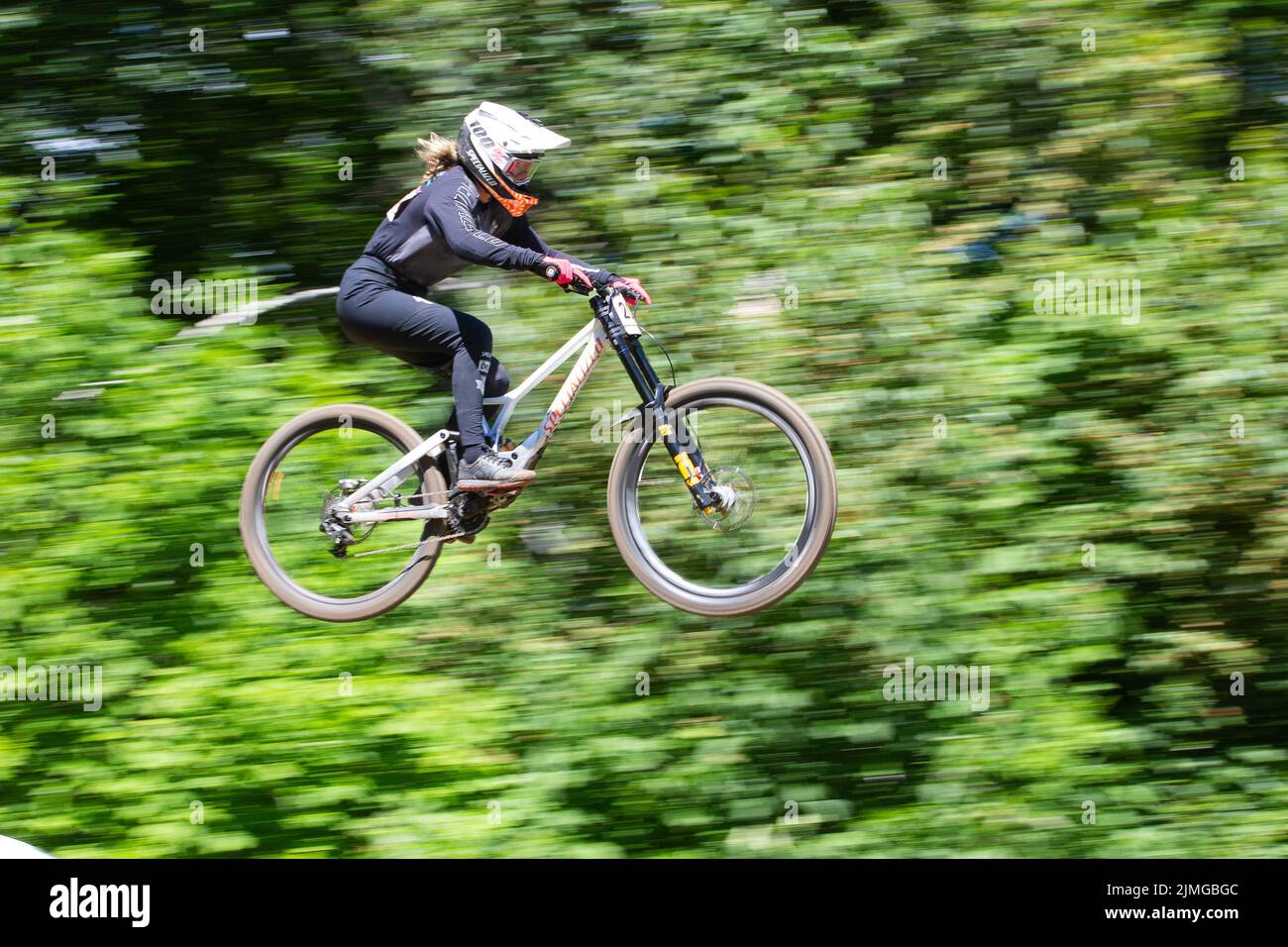 August 05, 2022: Melanie Chappaz (20) of France races during the Downhill Qualifying Round of ...