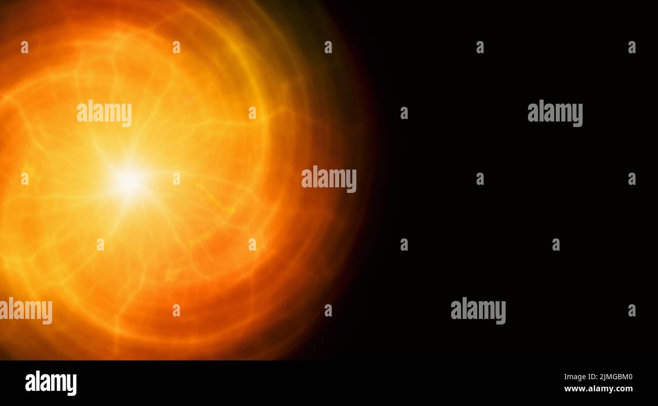 Bright energetic sun rays. Black background and copy space place Stock ...