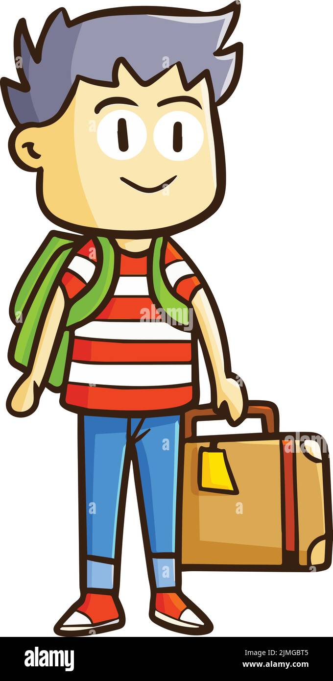 A vector illustration of a smiling boy with a suitcase and a backpack ...