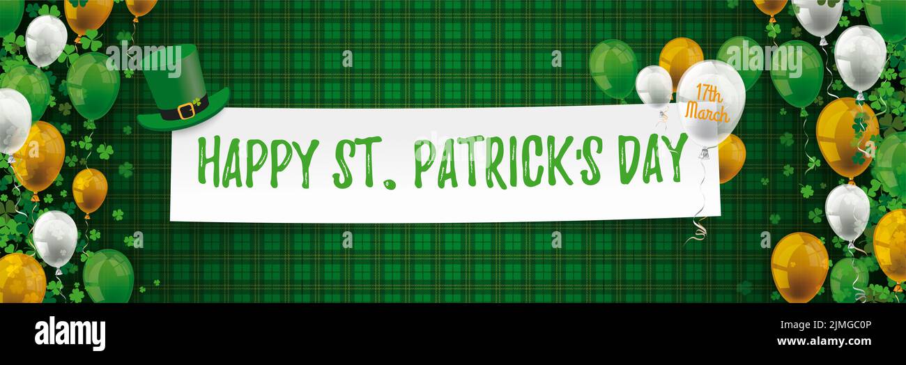 Happy St Patricks Day Tartan Shamrock Balloons Header Stock Photo - Alamy