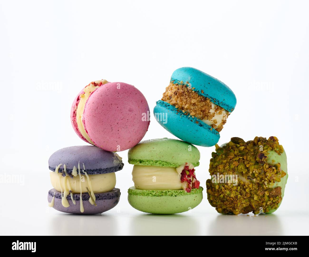 Round french cakes made from almond flour macarons on a white ...