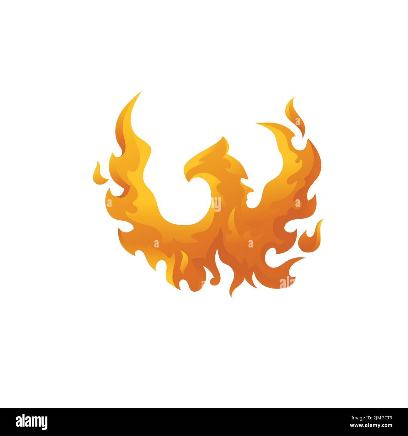 A vector design of a phoenix bird with fire flames on a white ...
