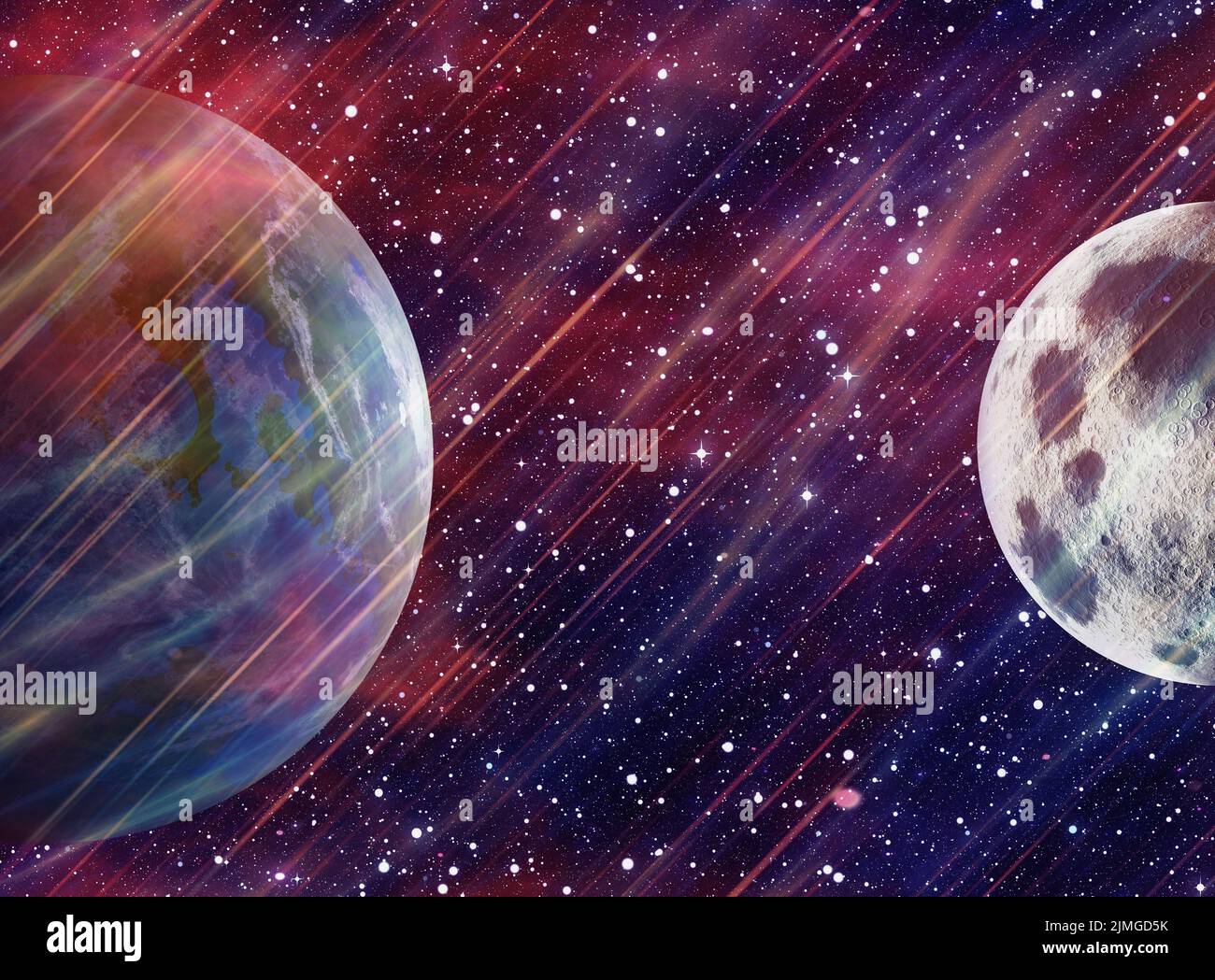 Earth planet and moon on space sky background Stock Photo - Alamy