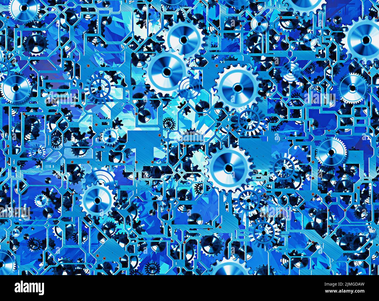 Modern background of many mechanical mechanisms. Gears and parts Stock ...