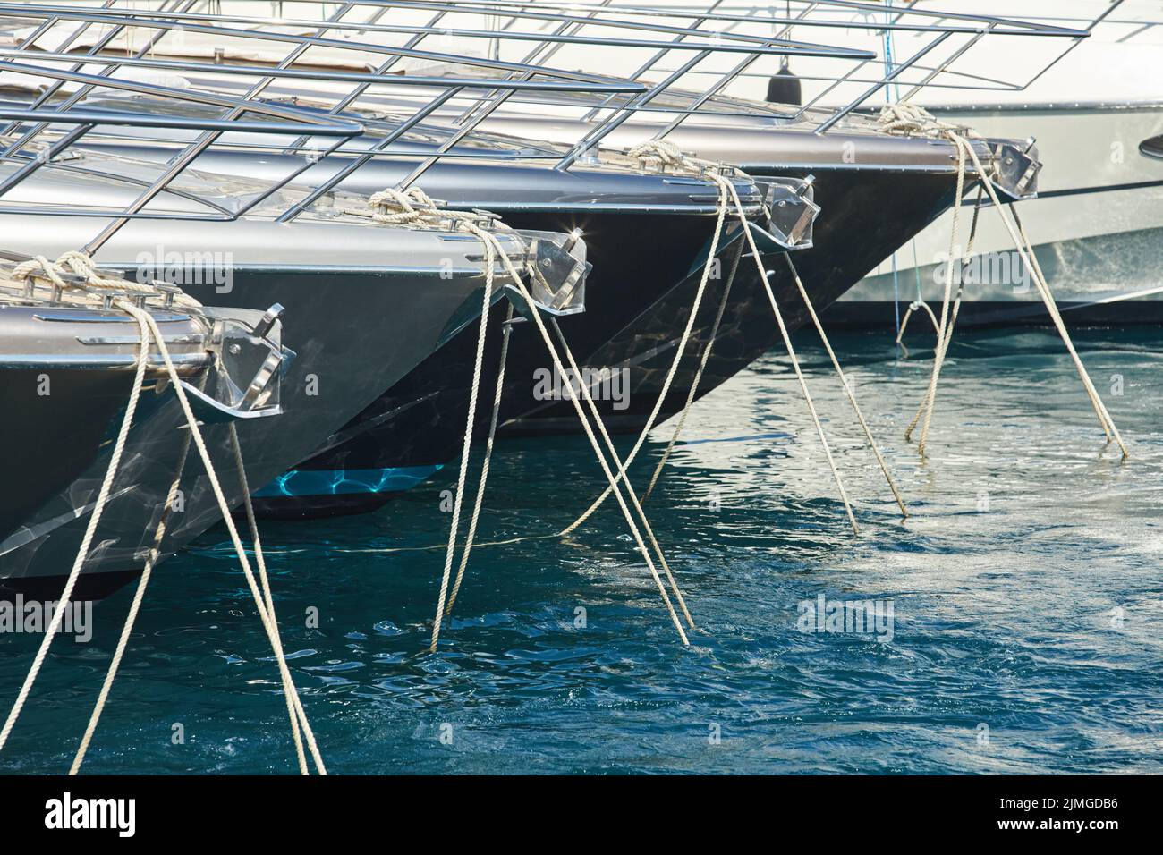 Monaco, Monte-Carlo, a lot o motor boats are moored in port at sunny ...
