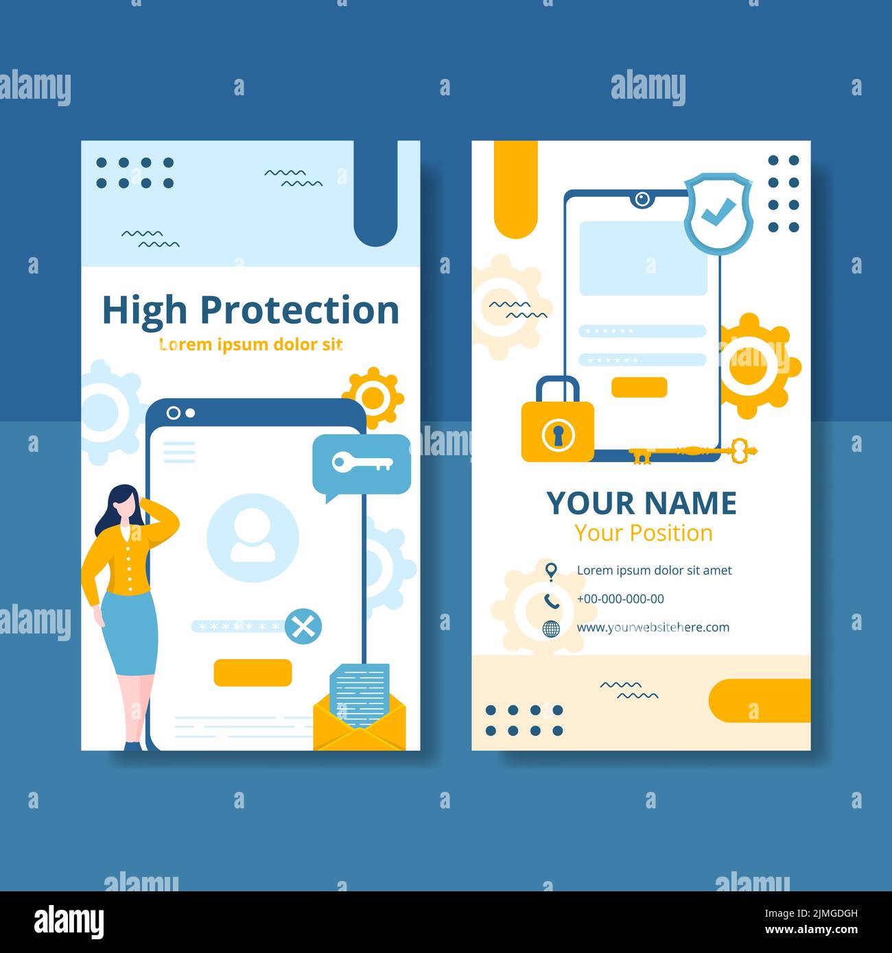 Data Privacy Card Vertical Template Flat Cartoon Background Vector ...