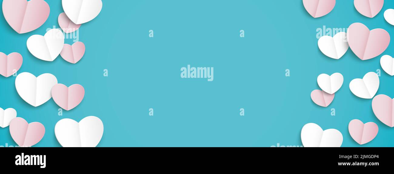 White Pink Paper Folded Hearts Cyan Header Stock Photo - Alamy