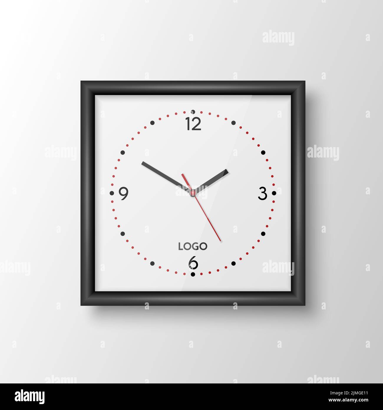 Vector 3d Realistic Square Wall Office Clock with Black Frame, Design ...