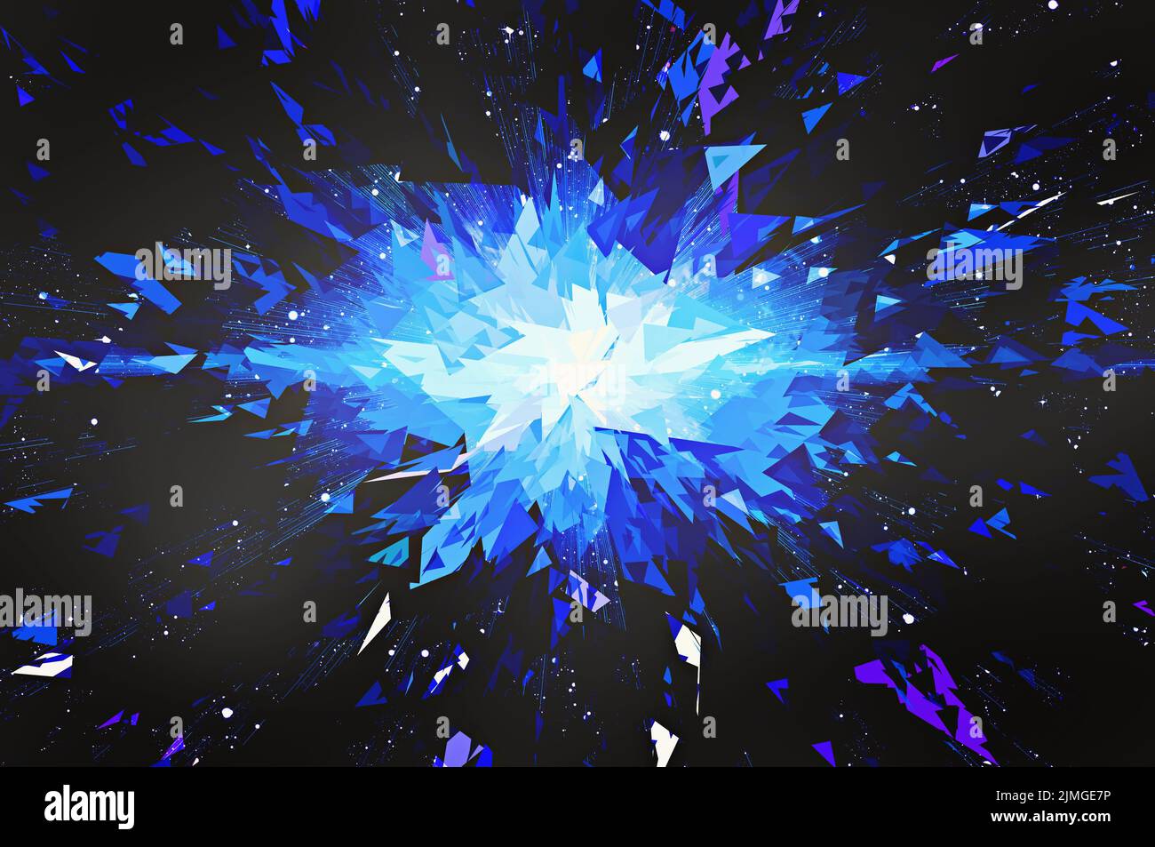 Bright flash and flying particles. Cold blue tones Stock Photo - Alamy