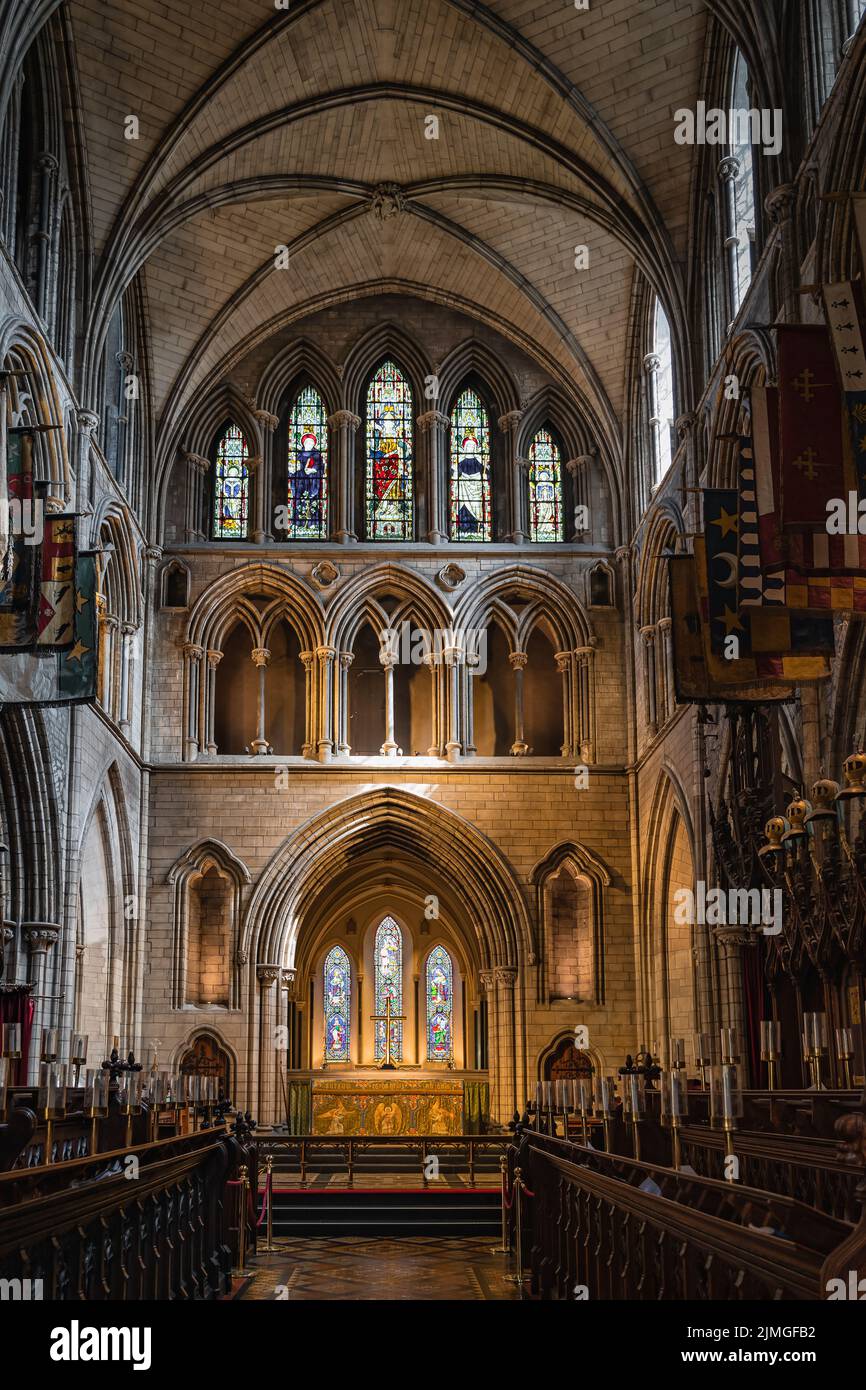 Beautifully illuminated main altar in St. Patricks Cathedral, Ireland ...