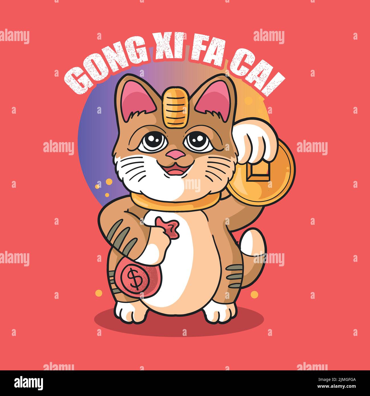 cute cat holding gold symbol of prosperity Stock Vector Image & Art - Alamy
