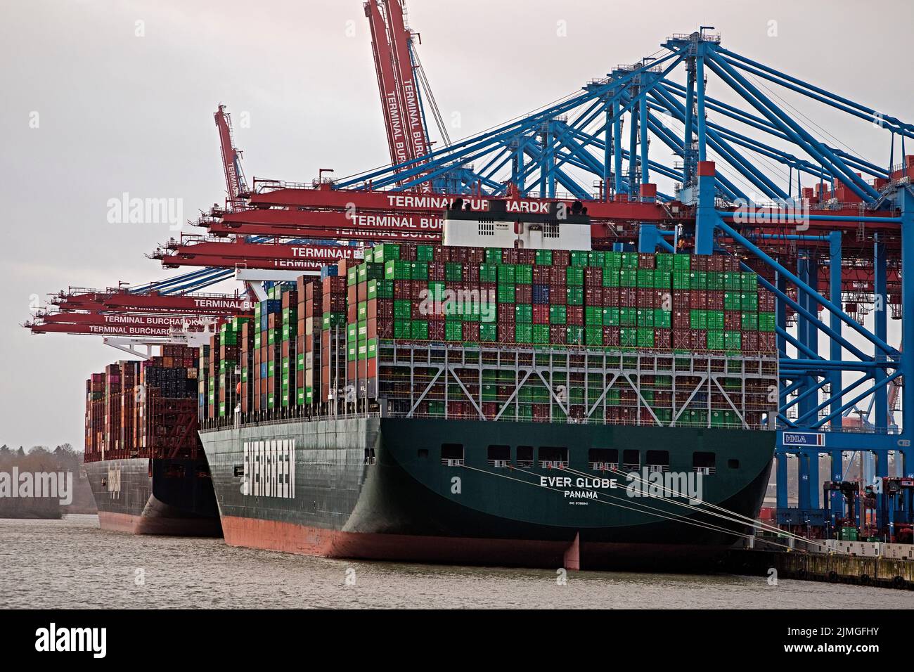 Container terminal Burchardkai with full container ship, Port of ...