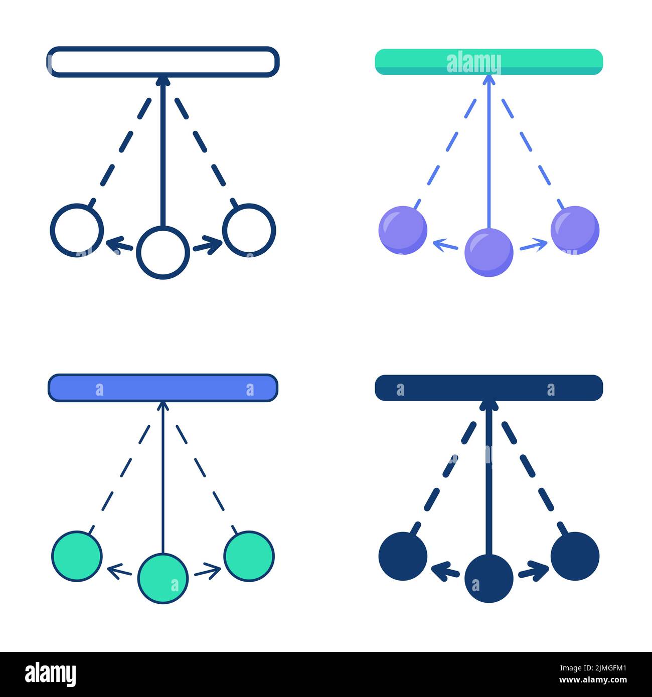 Pendulum oscillation icon set in flat and line style. Law of physics ...