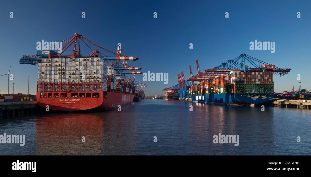 Container ships at the container terminal Eurogate and Burchardkai ...