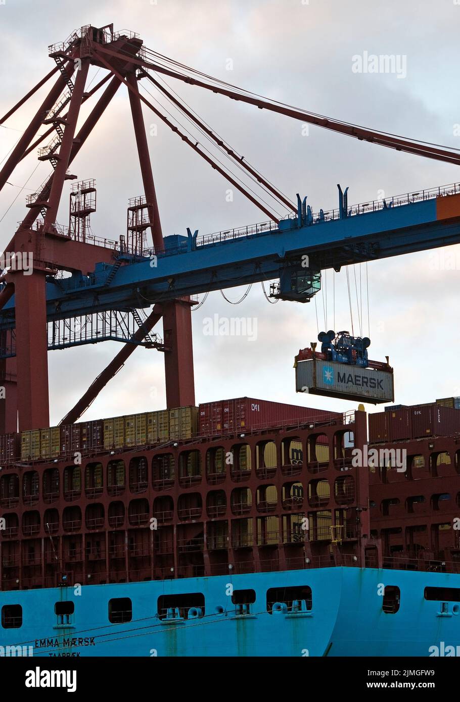 Container being loaded onto a container ship at the Eurogate container ...
